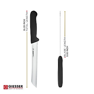 Giesser since 1776, Made in Germay, Bread Knife 9 Inch, High Carbon German Steel, Dishwasher safe, rustfree