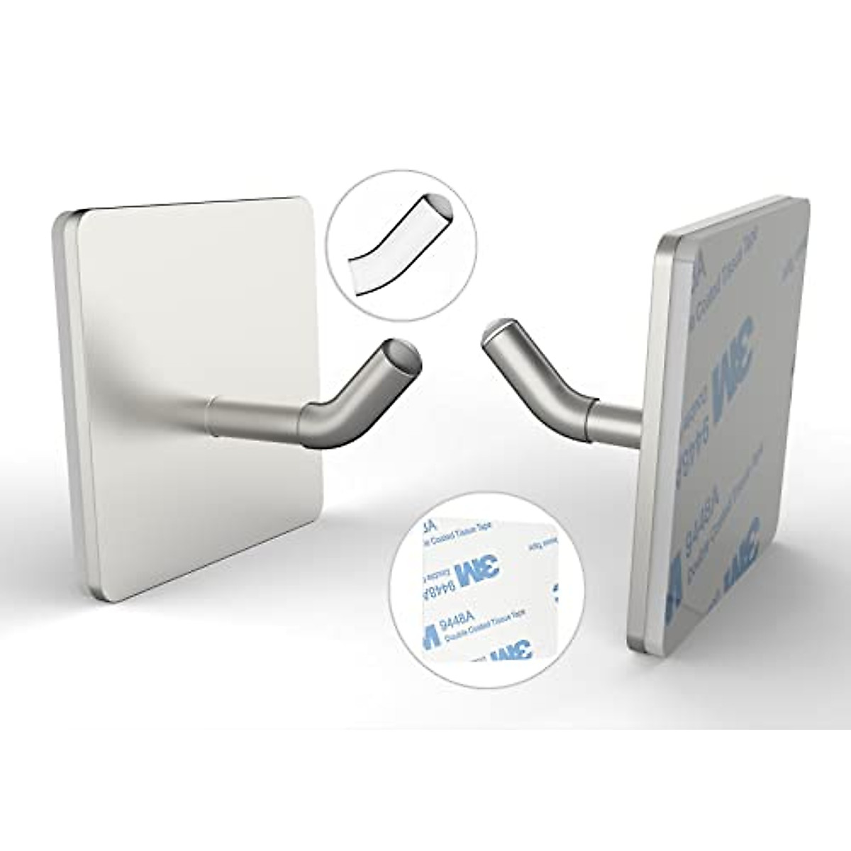 VIVII 6 Pack Adhesive Hooks, 3M Self Adhesive, Metal Wall Hooks Hanger Sticky Hooks for Keys Bags Bathrobe Clothes Hat Towel Garment Nickel, Kitchen Bath Room, Living Room, Office, No Drilling Needed