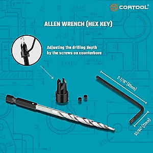 Countersink Drill Bit Set for Wood Countersink Drill Bit with 1/4" Hex Shank Quick Change, Impact Screwdriver Bits and Allen Wrench, 8-Piece Countersinker Drill Bit Set for Woodworking