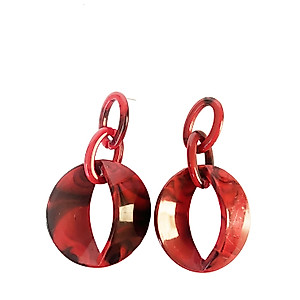 Ufraky Women Simple Acrylic Collar Choker Cluster Bib Statement Chain Necklace and Hoop Earring Jewelry Set, 18" (Red)