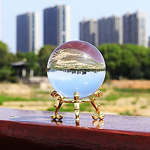 LONGWIN 60mm(2.4inch) Crystal Ball Solid Photography Glass Ball Spere with Golden Flower Stand Magic Ball