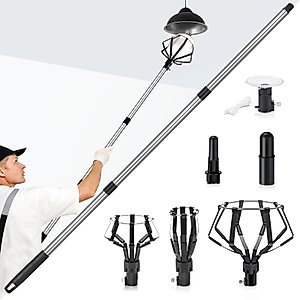 GADFISH 12FT Light Bulb Changer for High Ceilings, 5-Piece Light Bulb Changer with Broken Bulb Extractor, Baskets and Suction Cup, High Ceiling Light Bulb Changer with Pole - Light Bulb Removal Tool