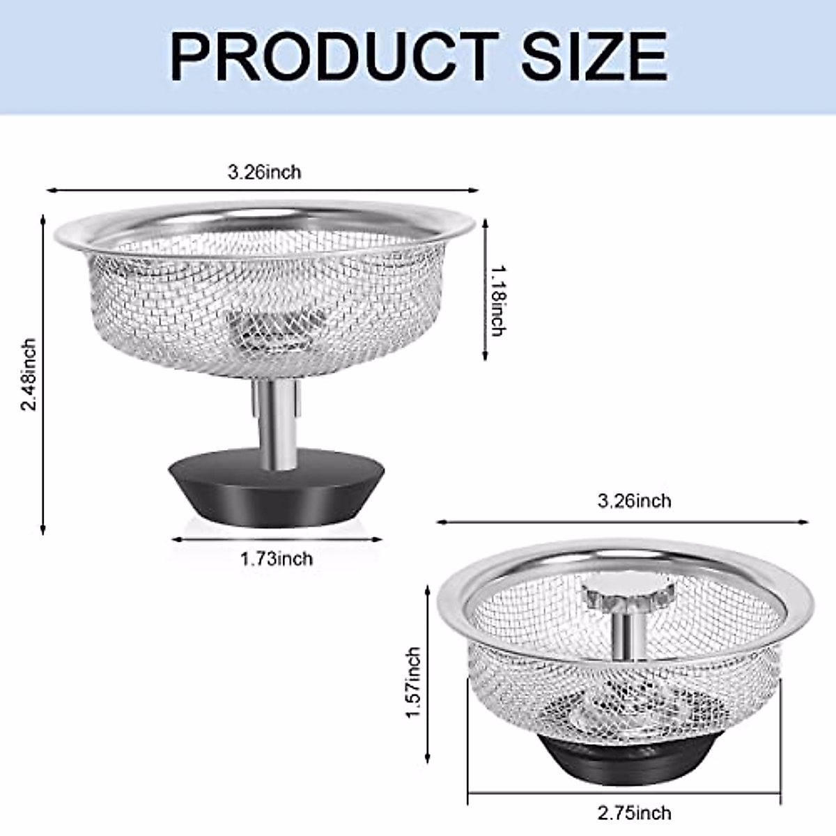 Kitchen Sink Strainer with Handle and Stopper Replacement Kitchen Sink Drain Basket/Stopper/Plug 3.3 Inch Stainless Steel Kitchen Sink Drain Strainer Mesh Sifter Filter(‎Silver)