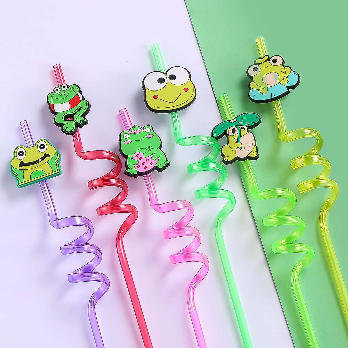 24 Frog Party Favors Drinking Straws with 2 PCS Straws Cleaning Brush for Funky Frogs Party Supplies