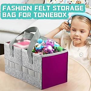 Seracle Carrying Case Travel Felt Bag Compatible with Toniebox Starter Set and Tonies Figurine (Gray+Purple)