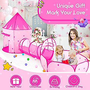 PigPigPen 3pc Kids Play Tent for Girls with Ball Pit, Crawl Tunnel, Princess Tents for Toddlers, Baby Space World Playhouse Toys, Boys Indoor& Outdoor Play House, Perfect Kid’s Gifts