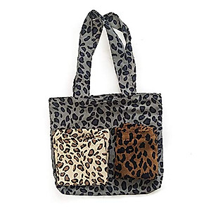 Leopard Tote Bag With Zipper Cheetah Gifts For Women Fuzzy Tote Bags For Beach