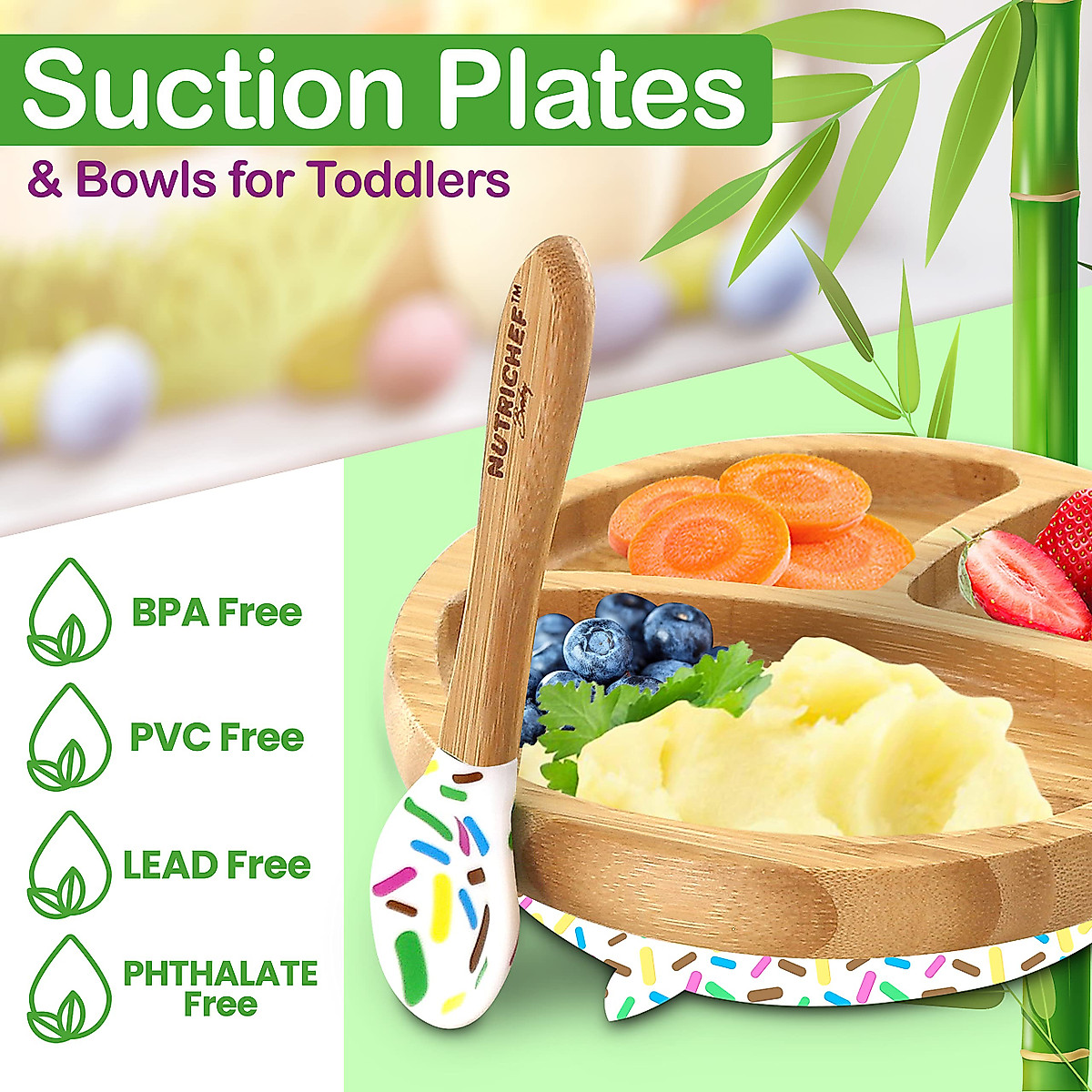 NutriChef Baby and Toddler plate - silicon suction, 3 compartment, Non-toxic All-natural Bamboo Baby Food plate (Sparkle)