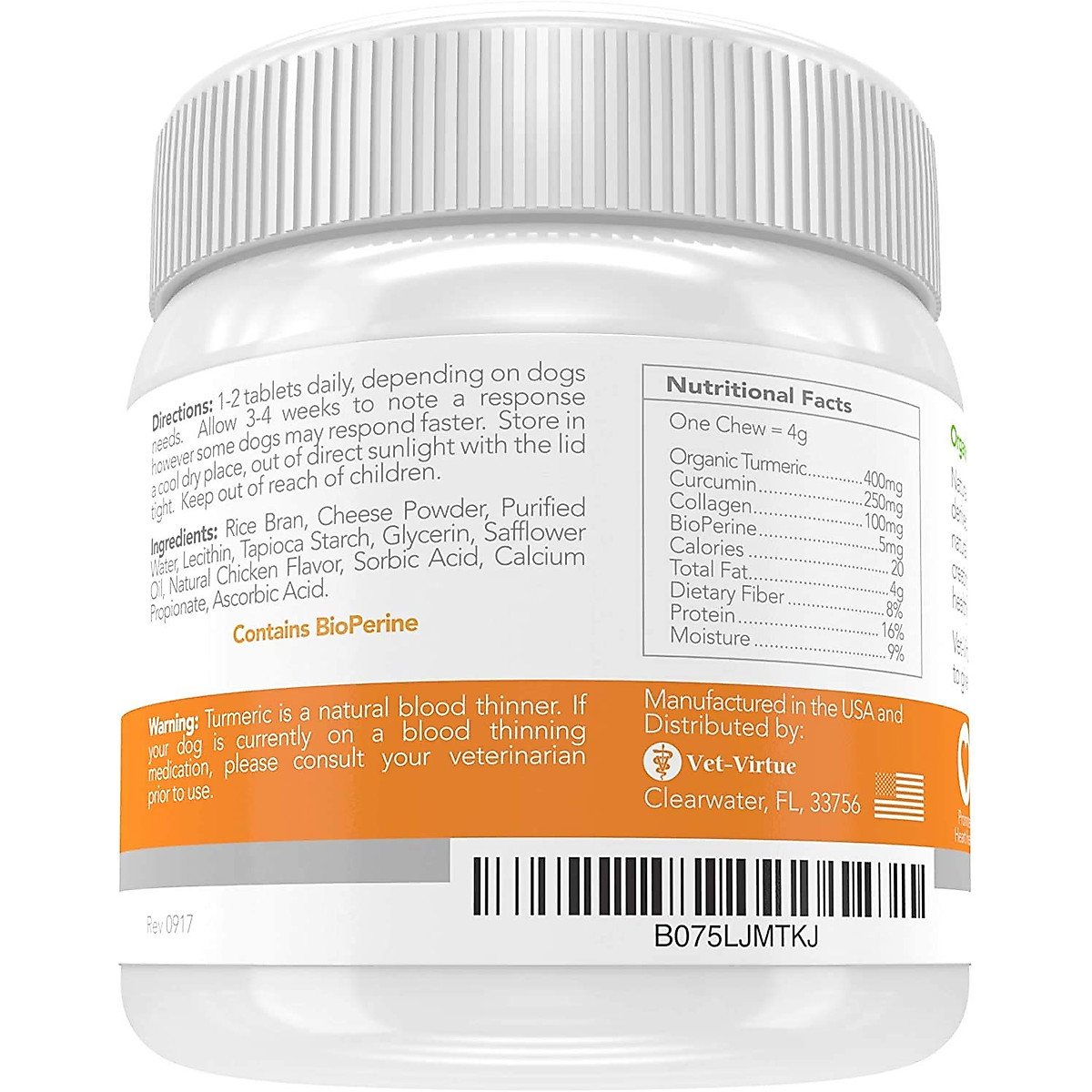 Turmeric for Dogs - Organic Turmeric with Curcumin, Hip and Joint Supplement Dogs Soft Chew, with Collagen and Bioprene, High Absorption Eliminates Joint Pain Inflammation - 120 Count