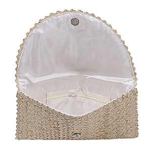 Handmade Trance in Ivory - Ivory Palm Leaf Clutch Handbag, Polyester Lining with Magnetic Closure, Zippered Interior Pocket, Clutch Bag For Women Woven Purse Summer Beach, Christmas Gifts for Women