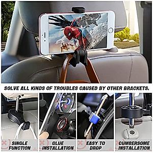 2PCS Car Headrest Hidden Hook, 2 in 1 Multifunctional Car Seat Back Hanger Storage Hook with Phone Holder, Automotive 360° Rotation Headrest Purse Handbag Holder Universal for Toys Groceries (Silver)