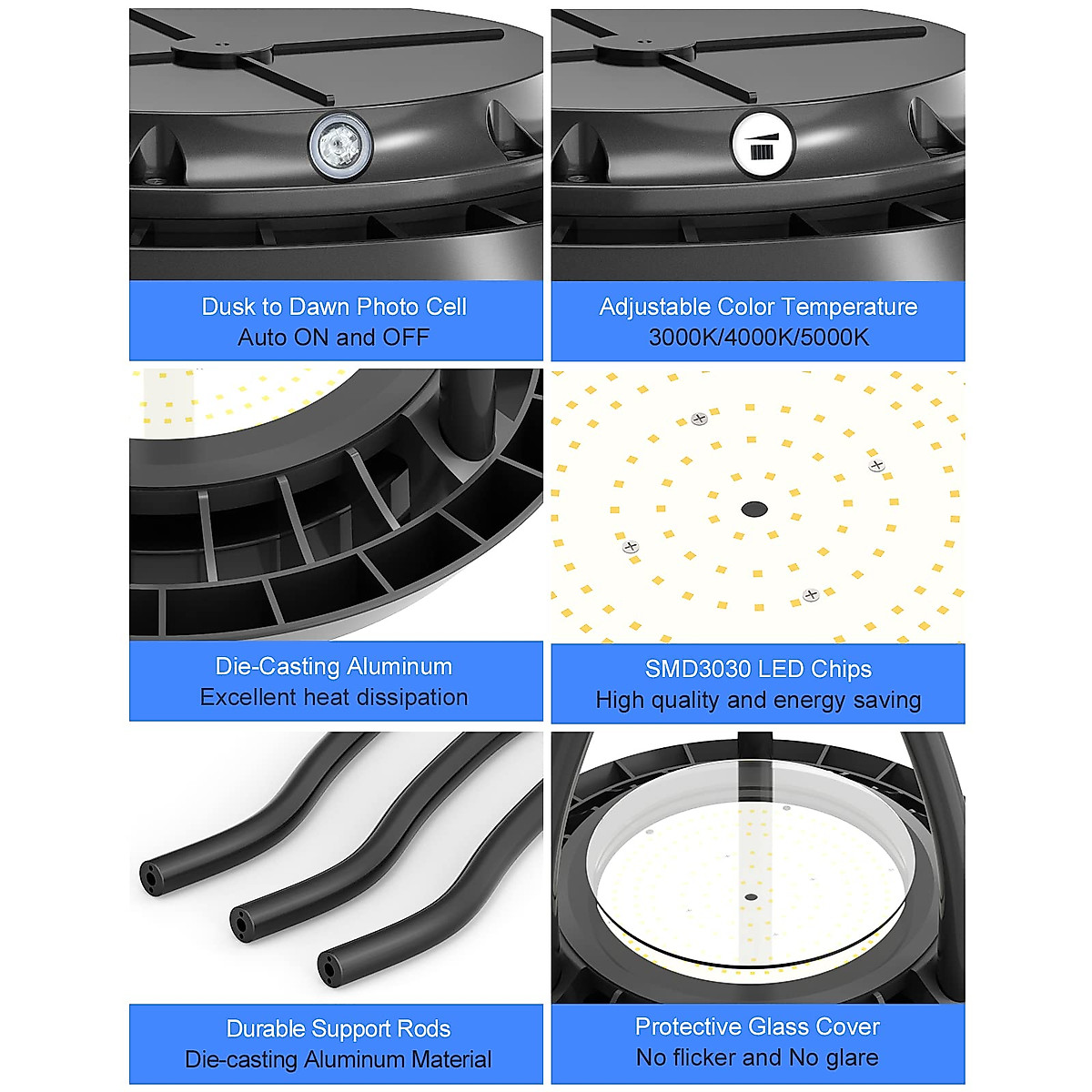 80W LED Post Top Light ETL&DLC Listed 11200Lm Adjustable CCT 3000K/4000K/5000K Dusk to Dawn LED Pole Top Light IP65 Waterproof for Outdoor Commercial Pole Mount Light Fixture AC100-277V