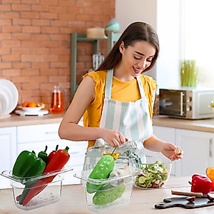 Sunnyray 6 Set 1/9 Size Polycarbonate Food Pans with Lids and Drain Shelf Deep Square Food Storage Containers for Kitchen Restaurant Fruit Vegetable Storage