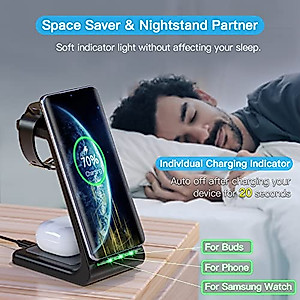 Wireless Charger for Samsung, 3 in 1 Charging Station/Dock for Galaxy Phone/Watch/Buds,Z Flip4/3 S23/22/21/20/Note 20/10, for Galaxy Watch 4/3/Active/2/1, Buds+/Live(Not for Watch 5/Pro)