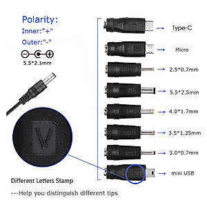 DC 5V 2A 2000mA Power Supply Cord Charger Multi Tips 10W AC Adapter with 8 Selectable Multiple Switching Connectors for TV Box LED Lights Strip Tablets Webcam Camera Speaker Router Transformer ect