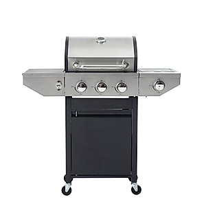 3-Burners Propane Gas Grill with Side Burner & Thermometer, 33950 BTU Output Stainless Steel Grill for Outdoor BBQ and Camping, Patio Backyard Barbecue(3 Burner+Side Burner)