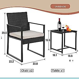 FDW Wicker Patio Furniture 3 Piece Patio Set Chairs Bistro Set Outdoor Rattan Conversation Set for Backyard Porch Poolside Lawn