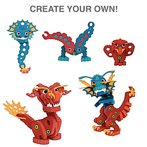Bloco Toys Aqua & Pyro Dragons | STEM Toy | Legendary Mythical Creatures | DIY Building Construction Set (235 Pieces)