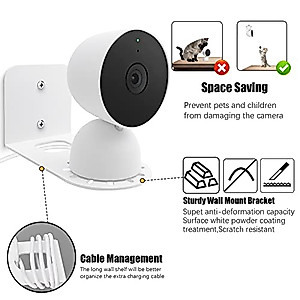 Metal Wall Mount Holder fits for Google Nest Indoor 2nd Generation Wired Security Cam, Flexible Installation Camera Shelf for Better View Angle Mount on Wall Deck,White