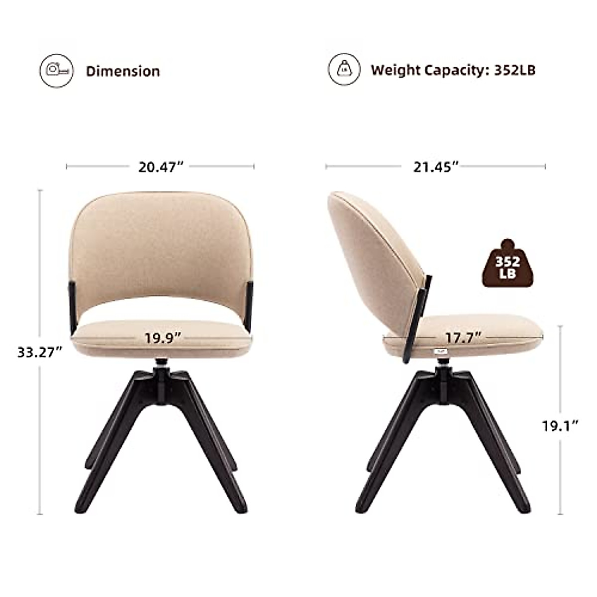 PSNL Mid-Century Modern Swivel Accent Chair Comfortable Home Office Computer Desk Chair No Wheels for Living Room with Breathable Fabric Upholstered Wood Legs (Armless, Beige)