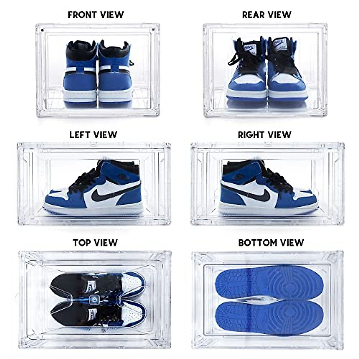 12 Pack Acrylic Clear Shoe Boxes– Ultra Clear Plastic Stackable Sneaker Storage For Sneakerhead. Professional Grade Shoe Display Case with Magnetic Door .Boots and Hat Organizer.Fits US Size 15