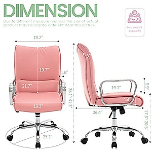 MFD LIVING Home Office Chair, Modern Upholstered Mid-Back PU Leather Task Desk Chair with Arms, Adjustable Rocking Swivel Computer Chair with Wheels (Pink)