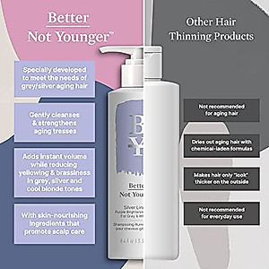 Better Not Younger Silver Lining Purple Shampoo for Women 40+ - Anti-Brass Tone Neutralizer & Brightening Formula, Nourishment for Gray, White & Silver Hair - Sulfate-Free. Burdock & Bamboo, 8.4 Fl Oz