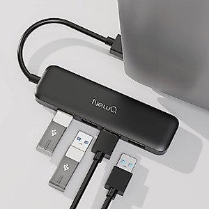 NewQ Small USB Hub for Laptop: 4 USB 3.0 Port Compact Size Mini USB Splitter, 5Gbps Ultra Slim Portable USB Adapter Compatible with MacOS/Windows, Xbox, Flash Drive, Mobile HDD, Keyboard, Mouse etc