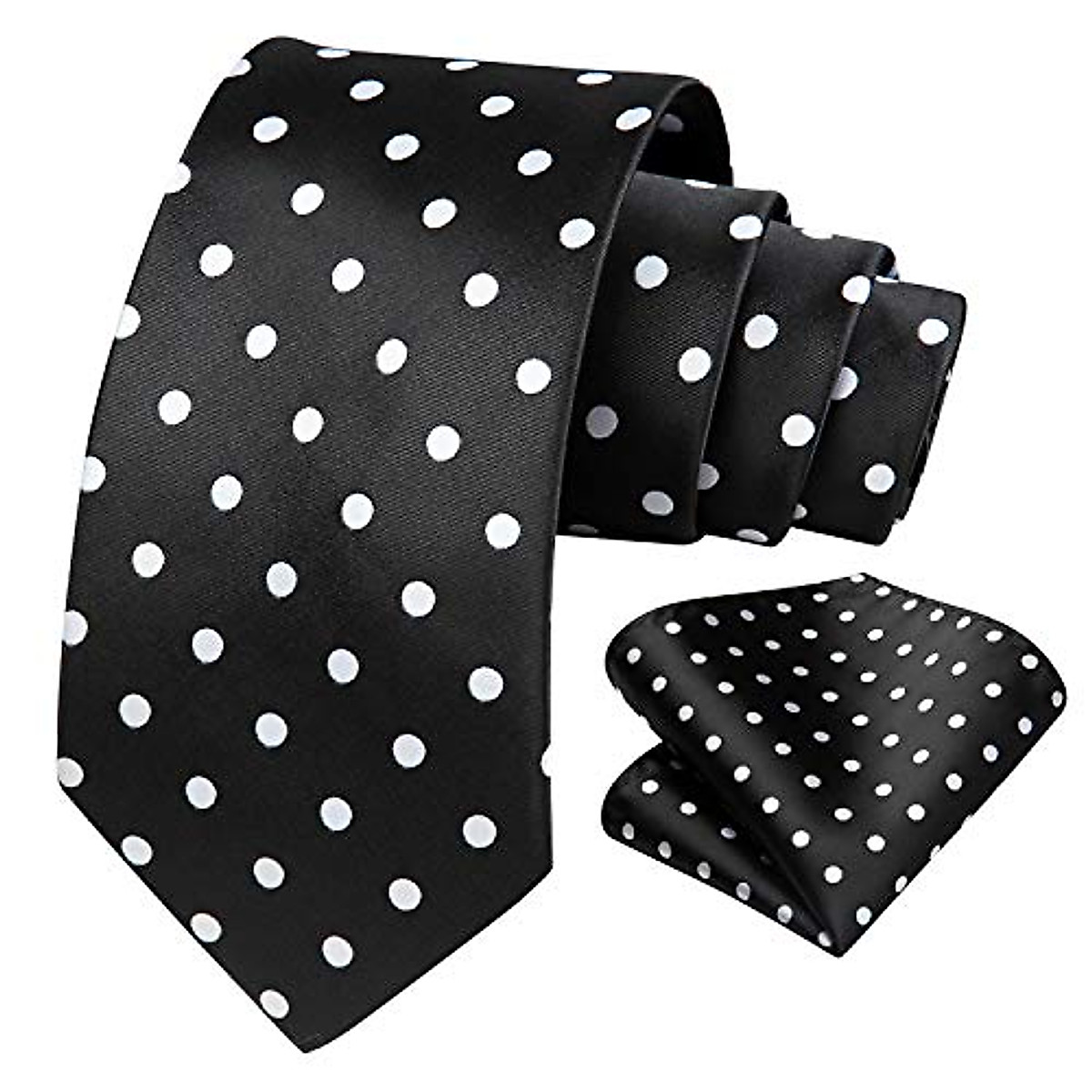 Polka Dot Ties for Men Black Tie and Pocket Square Set Classic Woven Formal Business Necktie Handkerchief for Wedding Party
