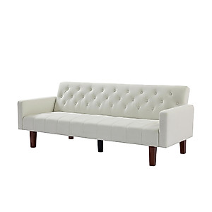 Linen Sofa Bed Sleeper Couch 74.4 Inch Convertible Loveseat Size for Small Space 3 Seater Chesterfield Button Tufted for Office Apartment Dorm Living Room Beige