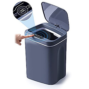 Automatic Trash Can,16L Waterproof Motion Sensor Small Bathroom Trash Can with Lid,4.23 Gallon Plastic Slim Trash Bin for Office,Bedroom, Bathroom, Kitchen(No Battery) (16, Blue)