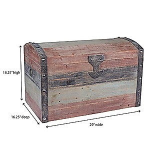 Household Essentials Large Wooden Storage Trunk, Weathered Wood with Paint Finish, Hinged Lid with Metal Accents