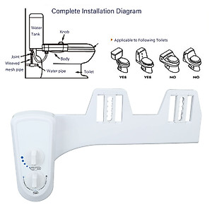 Honio Bidet Attachment, Self Dual Nozzle Gentle Toilet Seat Bidet Water Saving for Feminine Wash (1/2)
