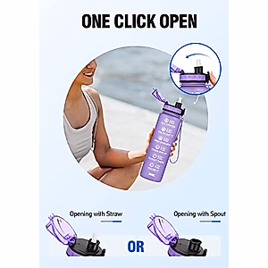 NOIFYS Motivational 32 oz Water Bottle with Time Marker, Updated BPA Free Leak Proof Water Bottles With Fruit Strainer and Straw, Perfect For Fitness Gym Outdoor