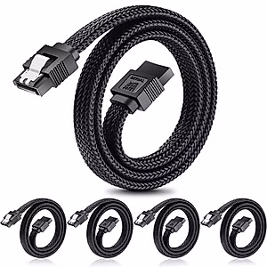 ELECTOP SATA III Cable, 6Gbps Straight HDD SDD Data Cable, SATA 3.0 Nylon Braided Cable with Locking Latch for SATA HDD, SSD, CD Driver, CD Writer(20 Inch, Black,5 Pack)
