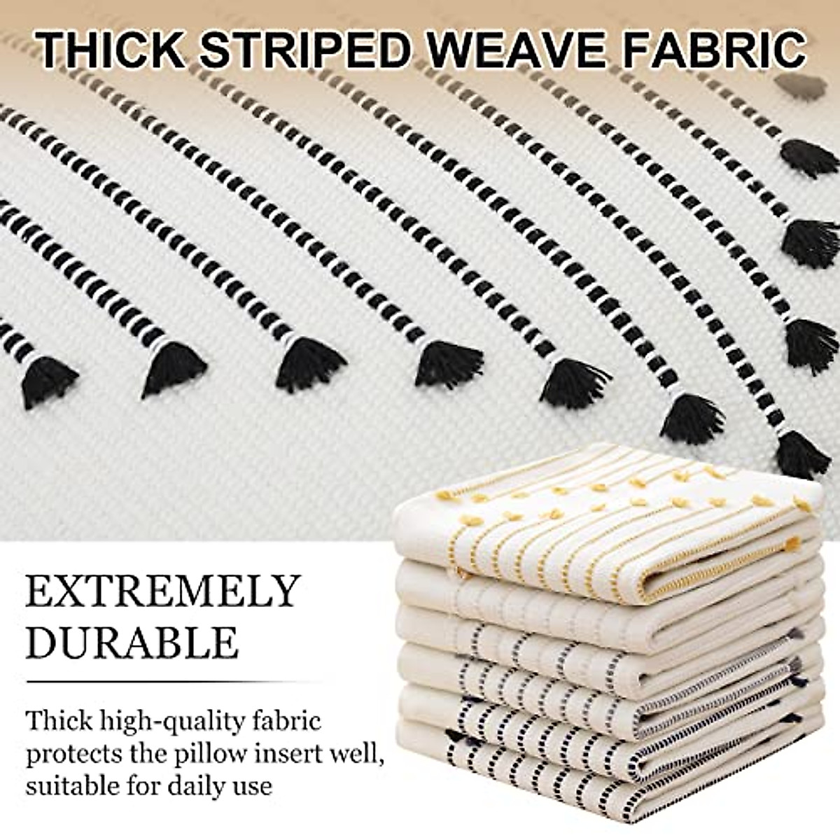 Mecatny Boho Throw Pillow Covers Black and Cream White Pillow Covers 18X18 Set of 2 Farmhouse Decorative Pillow Covers for Couch Sofa Living Room