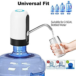 Water Bottle Dispenser, Wate Pump 5 gallon water dispenser Automatic Drinking Water Pump Water Jug Dispenser Smart USB Rechargeable Water Jug Pump Dispenser Switch for Universal 5 Gallon Bottle -White