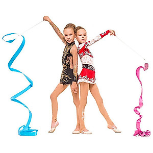 Ceqiny 5pcs Dance Ribbons with Wand 2 Meters Rhythmic Gymnastic Ribbon Rainbow Streamers Dance Streamer Rhythm Sticks Art Ribbon Perfect for Talent Shows Kids Art Dance Baton Twirling, Assorted Color