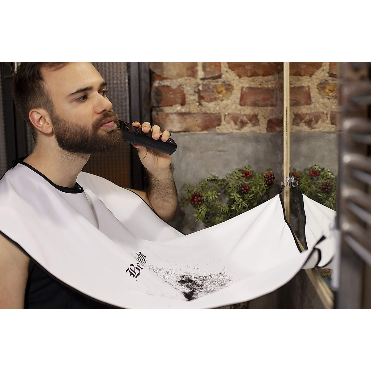 Beard Apron, Hair Clippings Catcher with Bag, Grooming Cape Apron, Beard Catcher for Shaving Trimming, Non-Stick Beard Cape- White