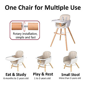 Foho Baby High Chair, Perfect 3 in 1 Convertible Wooden High Chair with Cushion, Removable Tray, and Adjustable Legs for Baby & Toddler (Beige)