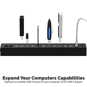 Sabrent 13 Port High Speed USB 2.0 Hub +Aluminum USB External Stereo Sound Adapter for Windows and Mac.