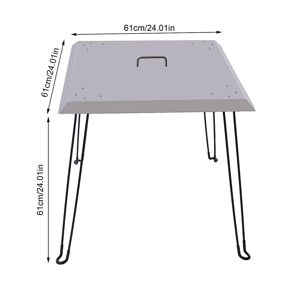 Fire Pit Heat Deflector, 30''x30''x13'' Outdoor Stainless Steel Fire Pit Cover Square Fire Pit Burner Cover to Push Heat Down and Out with 4 Foldable Legs & Carrying Handle