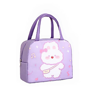 MININAI Cute Aesthetic Lunch Bag Kawaii Cartoon Lunch Box Insulated Lunch Bag Reusable Tote Bag for Work Picnic Travel (Purple,One Size)