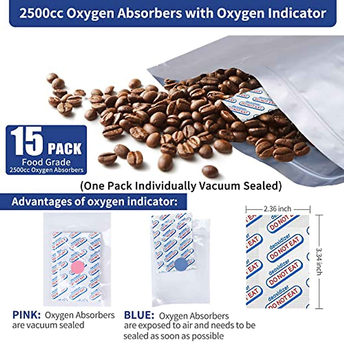 LinsKind 15 Pcs 5 Gallon Mylar Bags with 15 Pcs Individually Wrapped 2500CC Oxygen Absorbers for food storage, Zipper Resealable Heat Sealable Bags,24 Labels & 20 Pcs 1/2 Pint Mylar Bags(4 Colors)