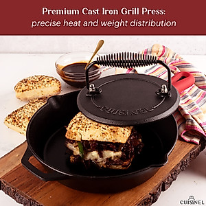 Pre-Seasoned Cast Iron Skillet 2-Piece Set (10-Inch and 12-Inch) Oven Safe Cookware + Grill Press - Cast Iron Burger Press for Bacon, Steak and Smashed Hamburgers - 7.5"-inch Diameter Round