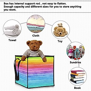 Blueangle Rainbow Striped Cube Storage Bin with Handles, 13 x 13 x 13 in, Large Collapsible Organizer Storage Basket for Home Décor（84）