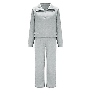 Aitaliwer Sweatsuits For Women Set 2 Piece, Sweat Shirt And Pants Sports Suit Tracksuit 2022 Fall Fashion Casual Tacksuit Matching Sets 01-Grey,XX-Large