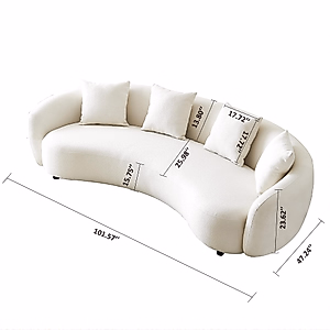 VnndeNest 101'' Sofa Couch, Modern Curved Half Moon Sectional Sofa, Teddy Fleece Boucle 5-Seat Sofa Couch with 4 Throw Pillows, Luxury Comfy Sofa for Living Room, Bedroom, Office, Apartment, Beige