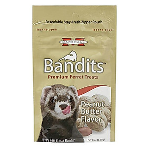 Marshall Bandit Ferret Treats - Includes Marshall Ferret Bandit Treats and Ferret Toy - Ferret Vitamins - 3oz Sealable Bags of Banana Treats, Bacon, Chicken, Peanut Butter and Raisin Flavor