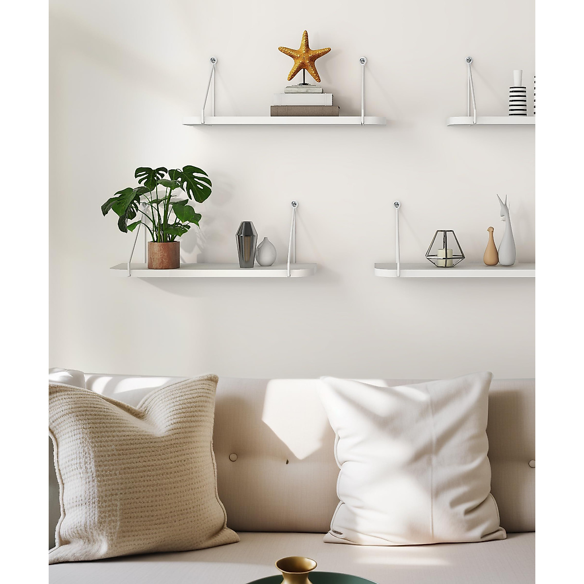 Afuly White Shelves for Wall, Floating Shelf Bathroom, Wall Mounted Shelves for Bedroom Living Room, Over Toilet Shelves Storage Display Organizer Modern Home Decor, 16inch Set of 2